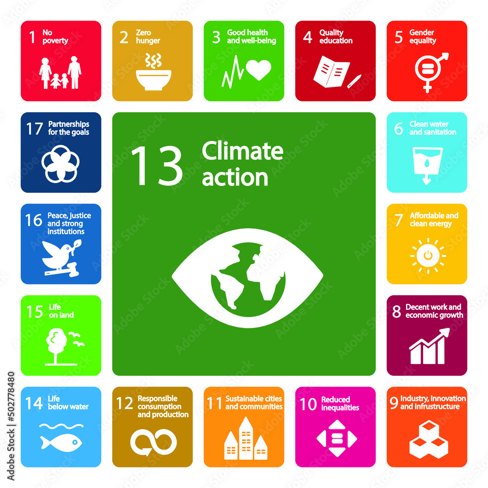 Sustainable Development Goals, Agenda 2030. Climate Action - Goal 13. Isolated icons. Vector ...