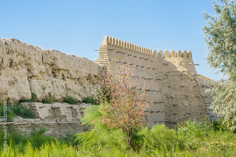 Walls of the 'outer city' of Bukhara, Uzbekistan. Original unrestored ...