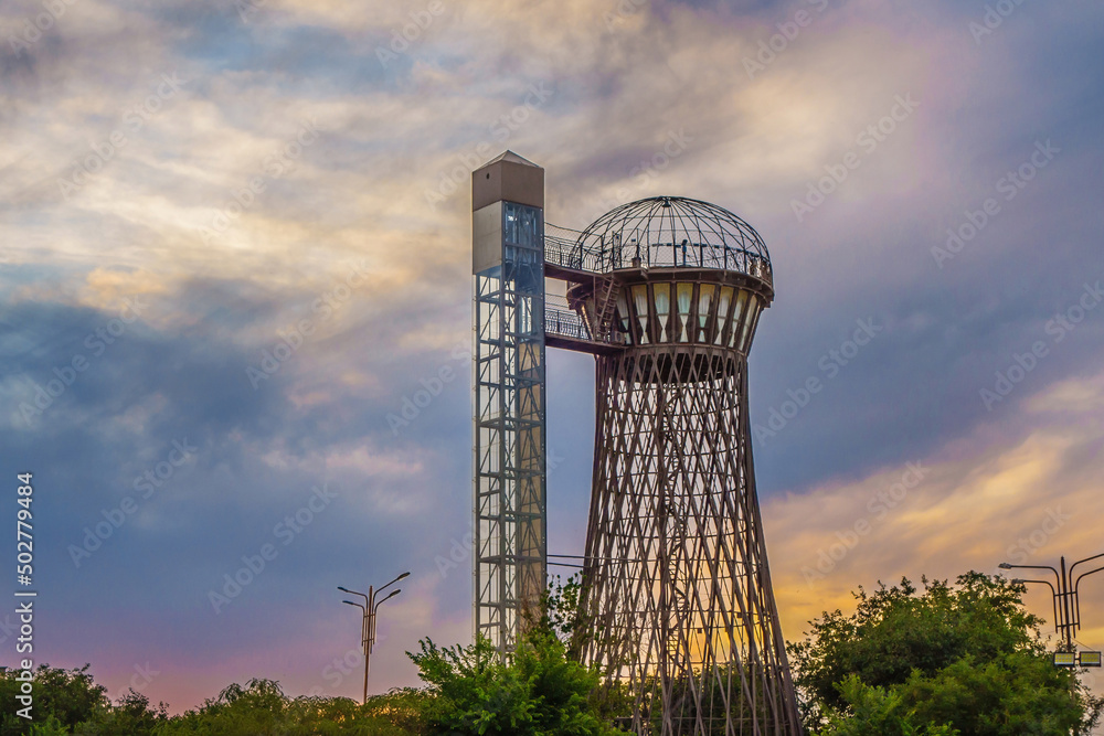 Shukhov Tower or Bukhara Tower against the background of the scenic sky ...