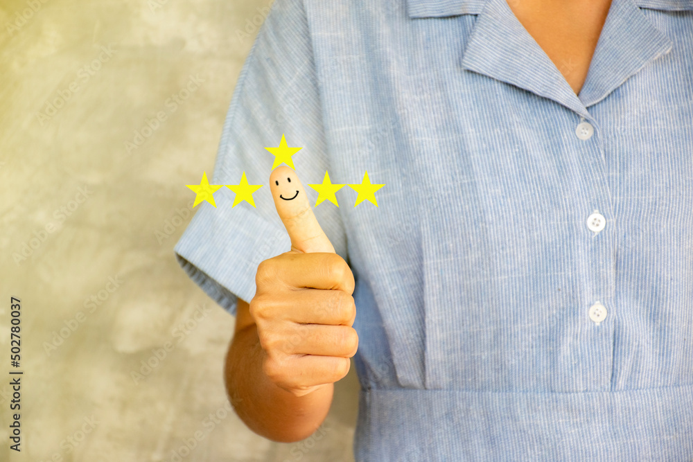 satisfaction concept hand thumbs up smiley face icon positive emotions ...