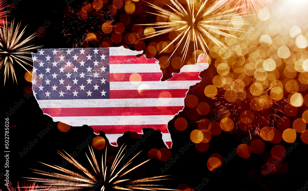 Postcard for the holiday of USA Independence Day. American flag in the ...