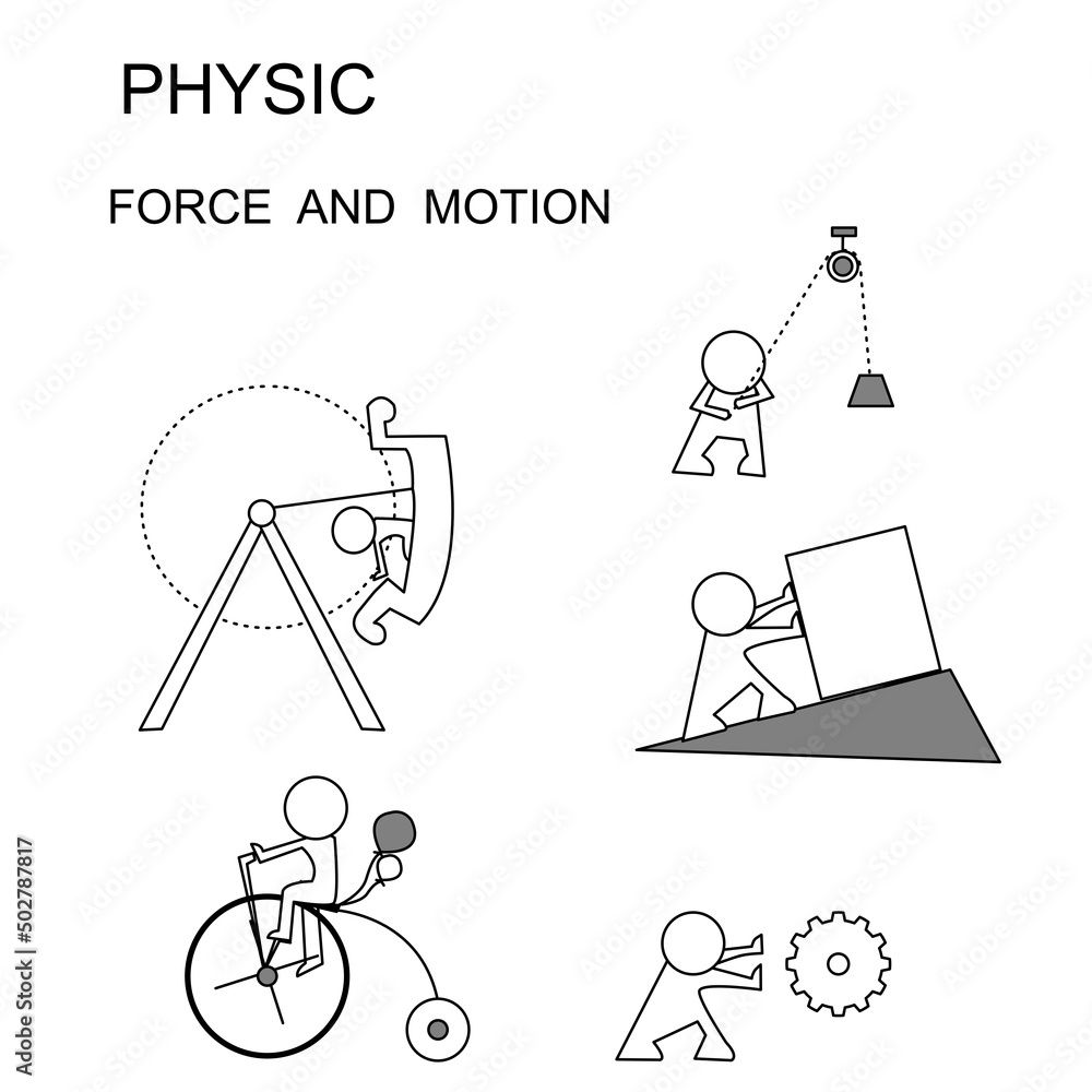 science icons set Force and motion vector illustration. Physics ...