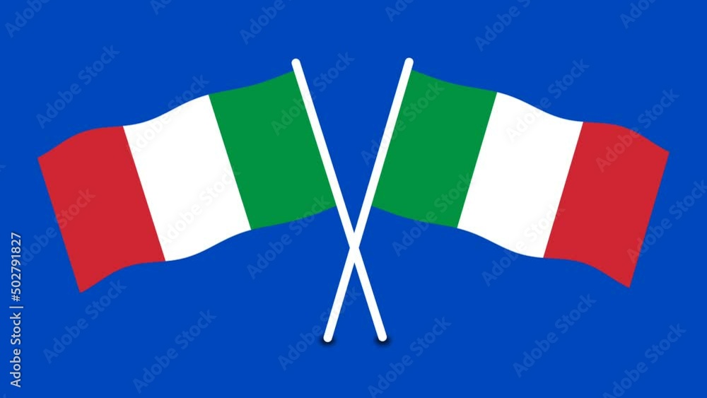 Crossed Italy flag waving isolated on green screen. National flag of ...