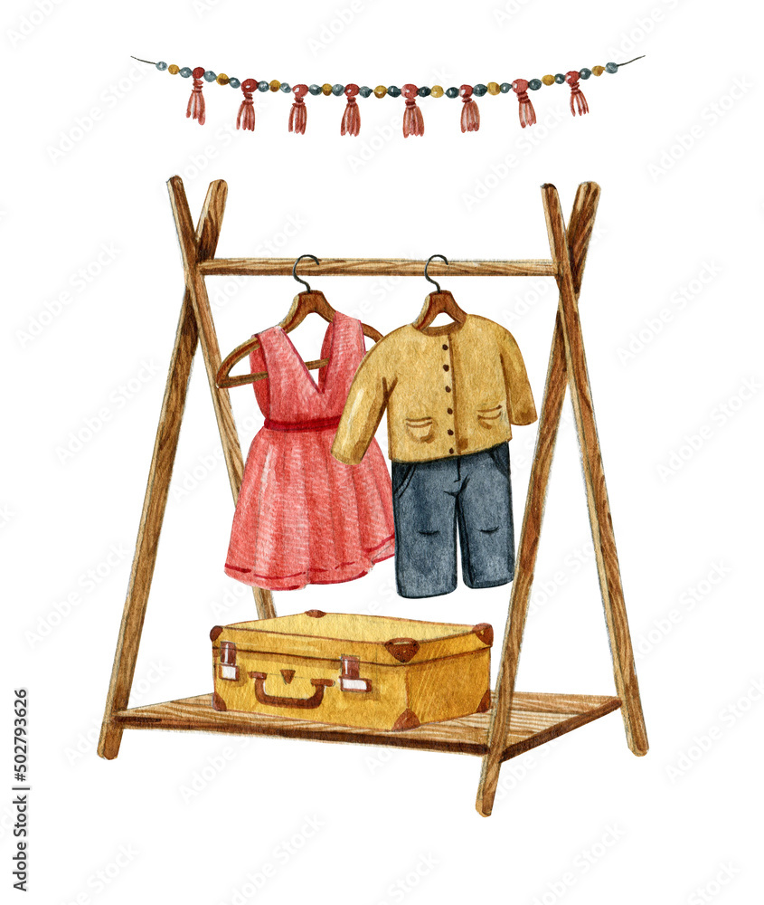 Scandinavian Pine Clothes Rack for Kids, boho room interior element ...