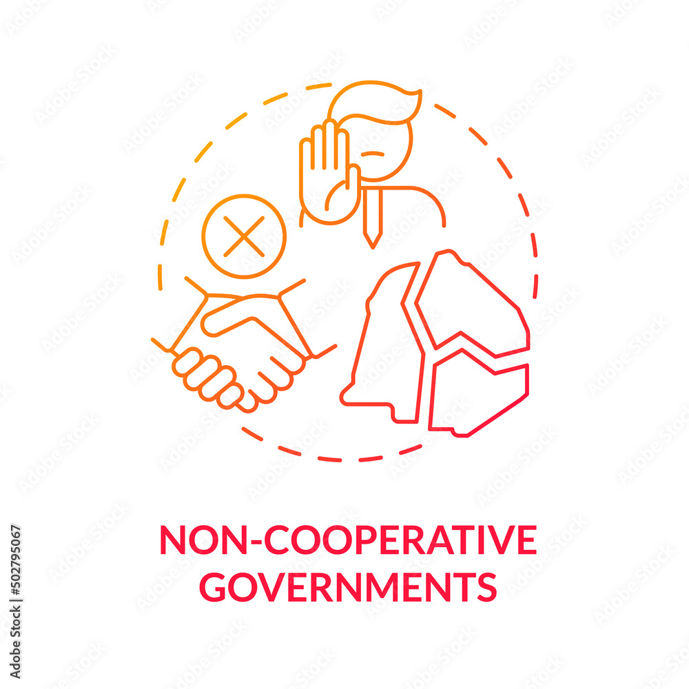 Non cooperative governments red gradient concept icon. Lack of ...