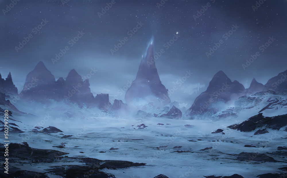 Fantastic Winter Epic Magical Landscape of Mountains. Celtic Medieval ...