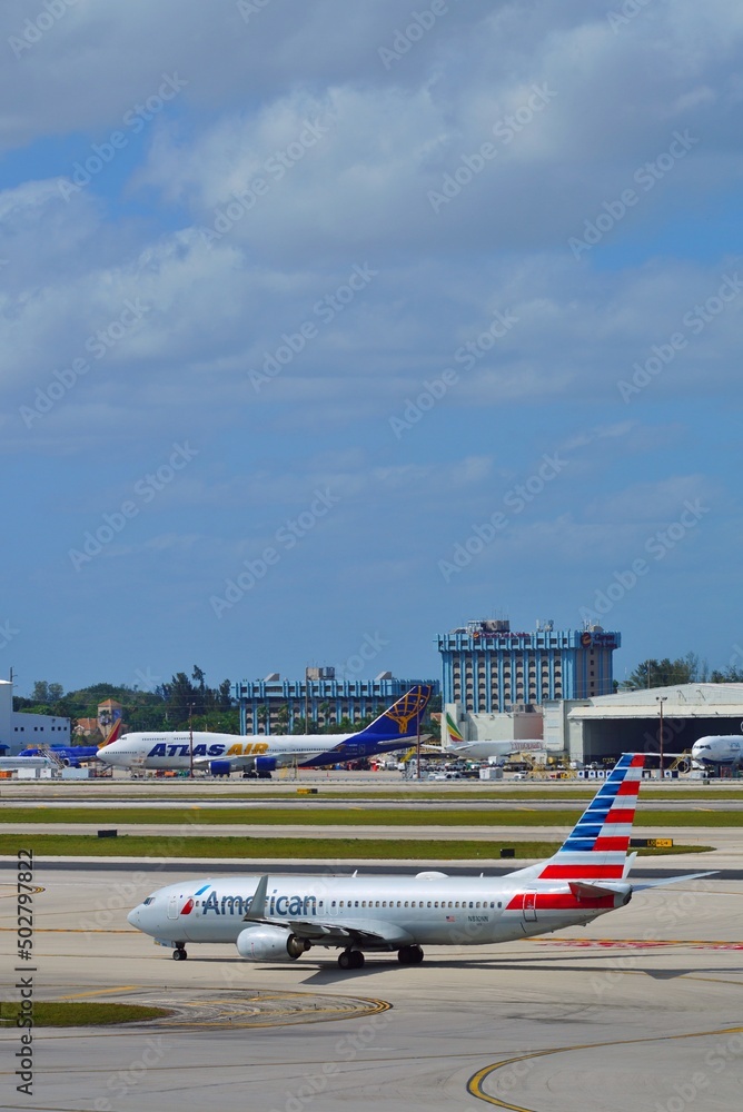 MIAMI, FL -13 MAR 2022- View of an airplane from American Airlines (AA ...