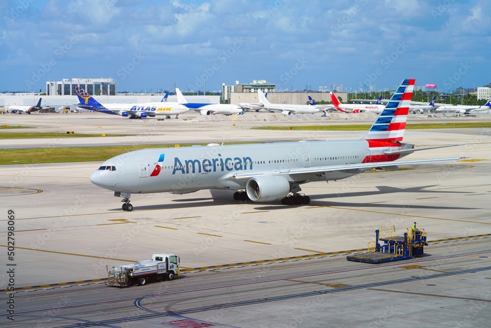 MIAMI, FL -13 MAR 2022- View of an airplane from American Airlines (AA ...