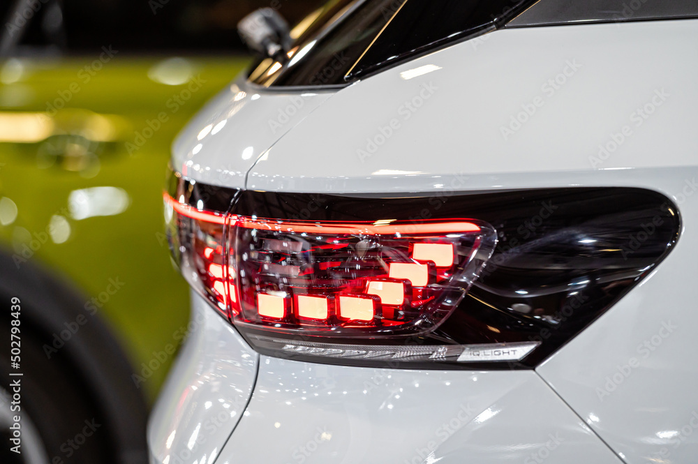 rear LED lights closeup of nev VW ID4 electric SUV, model 2022, stylish ...