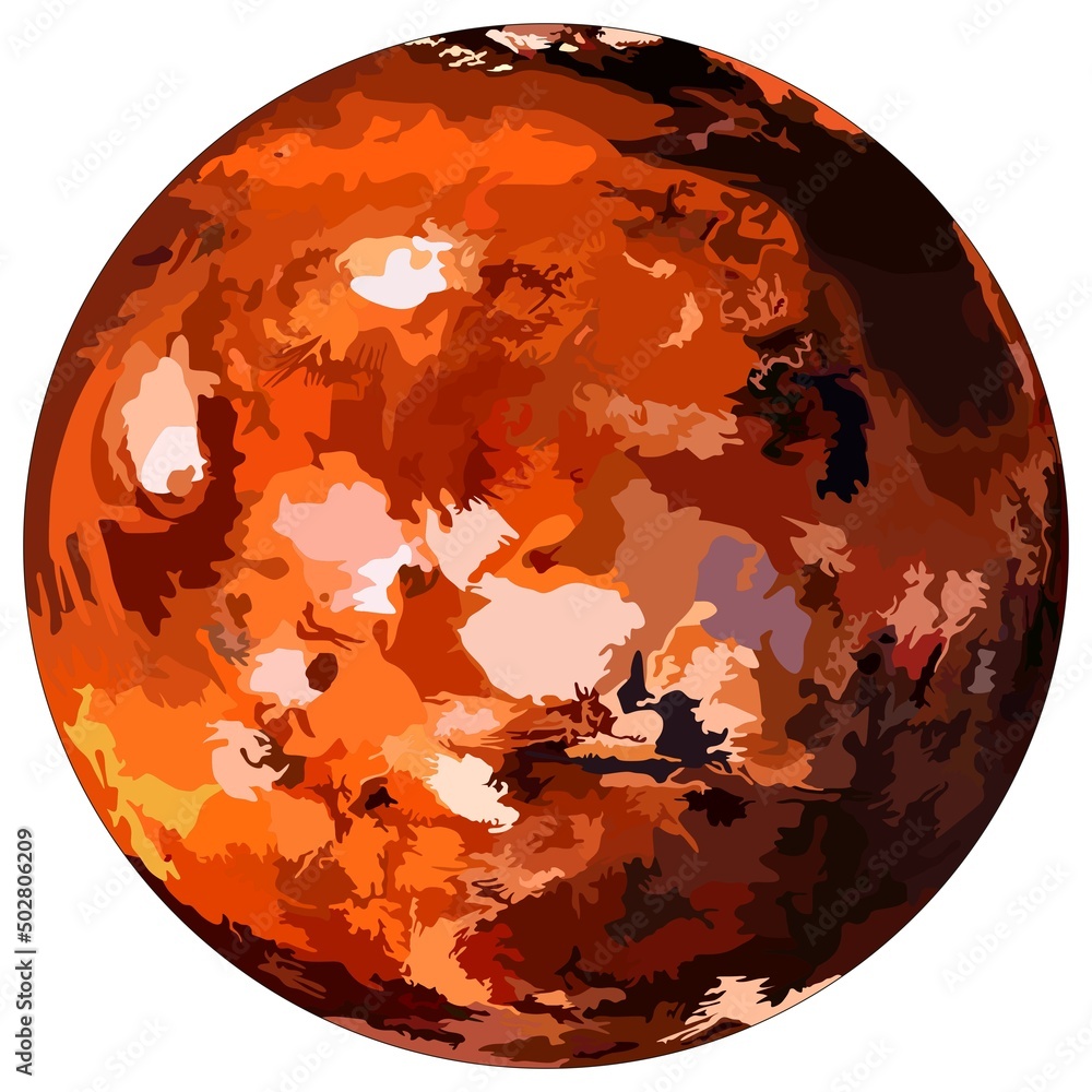 Mars planet vector drawing on isolated background space icon solar system object detail concept ...