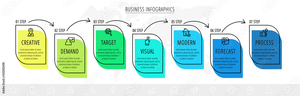 Vector infographics. Modern business timeline template with seven steps ...