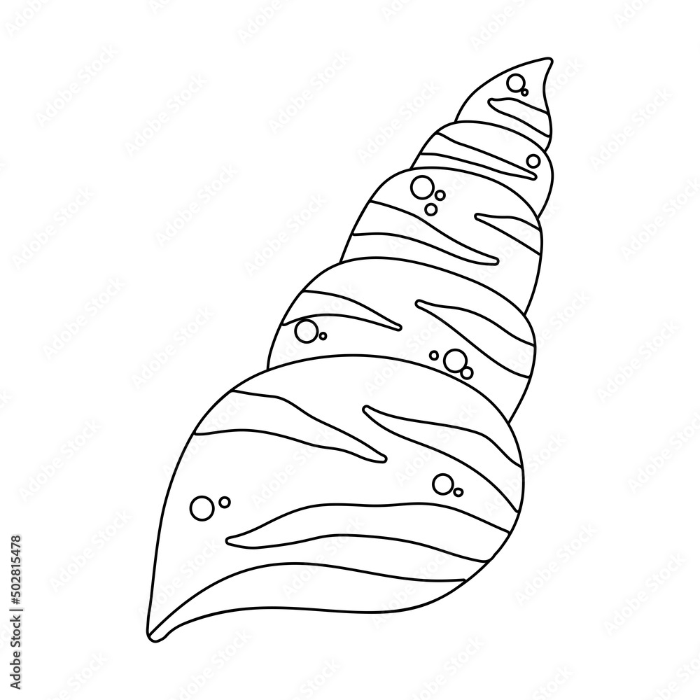 Seashell. Coloring pages for kids. Vector outline on a white background ...