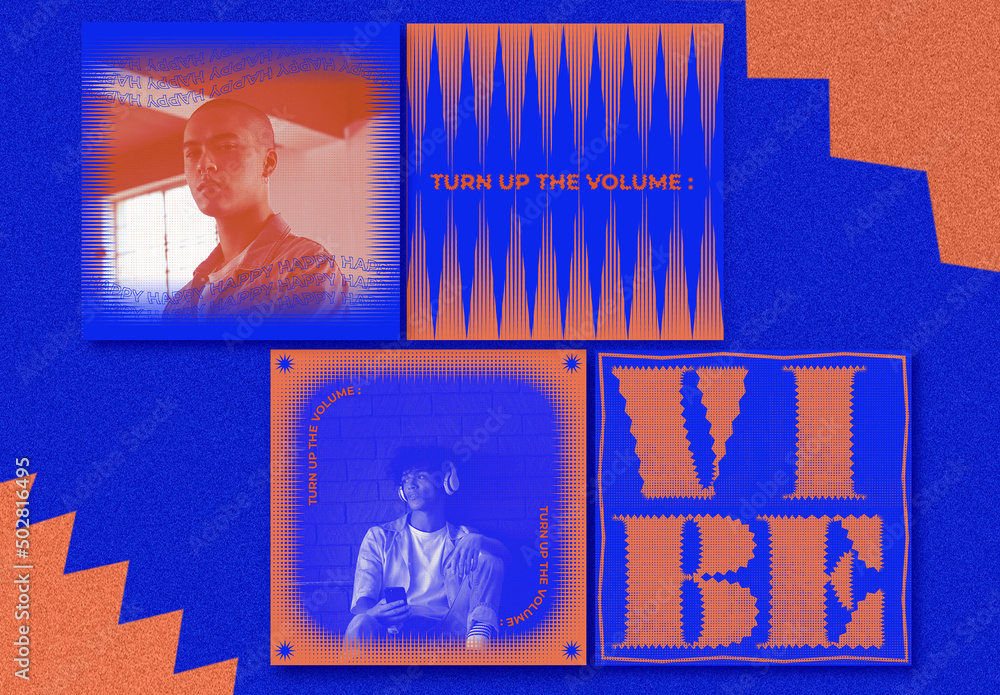 Riso Print Social Media Post with Blue and Orange Pattern Stock ...