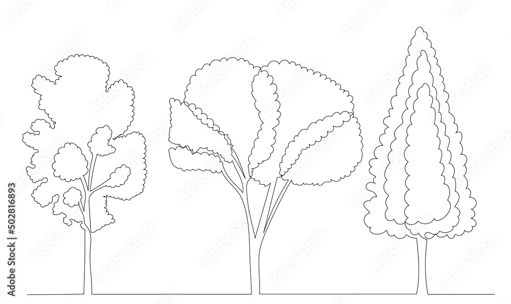 trees drawing in one continuous line, isolated, vector Stock Vector ...