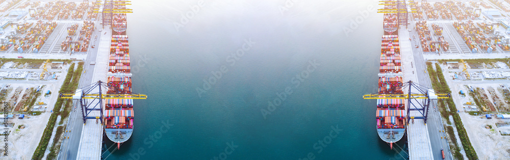 Aerial top view of the containers cargo ship. business logistic ...