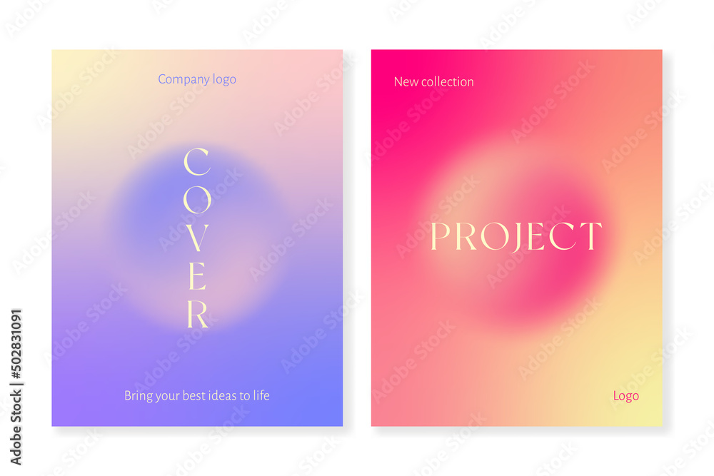 Cover template set with gradient blurry shapes. For brochures ...