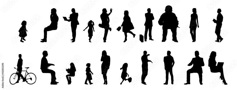 Poster Vector silhouettes, Outline silhouettes of people, Contour ...