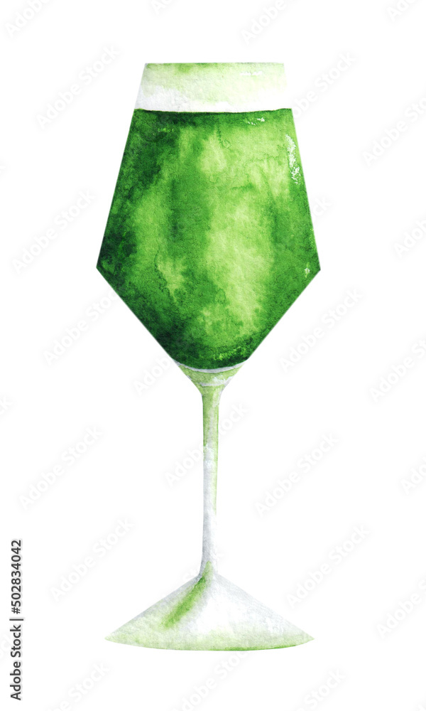 Green cocktail watercolor illustration. Alcoholic cocktail. Drink ...