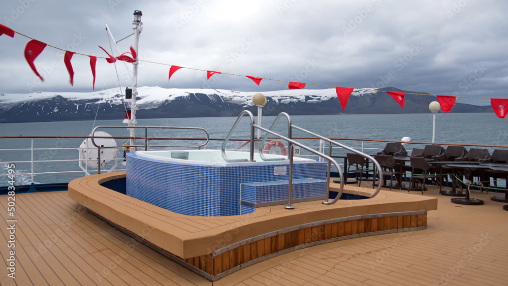 Hot tub on an expedition cruise ship on Deception Island, South ...