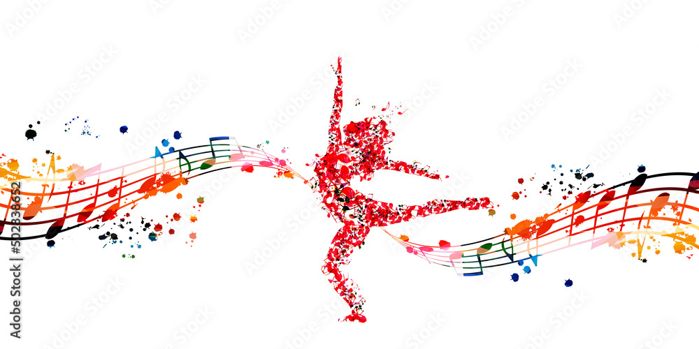 Woman dancing made of musical notes. Red musical notes dancer performer ...