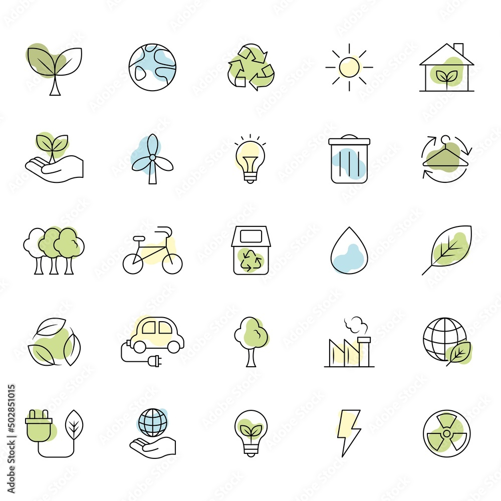 Vector collection of environmental ecology and nature icons. Eco ...
