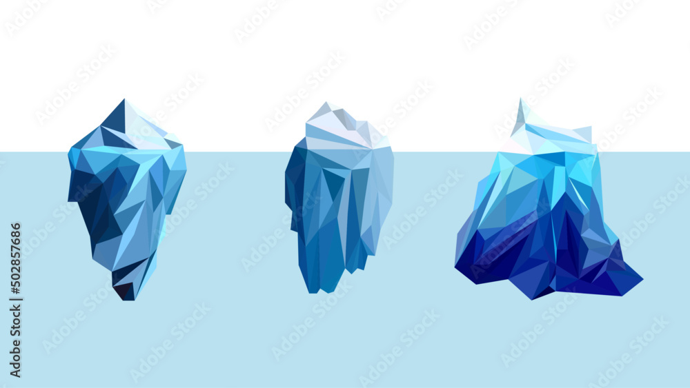 Ice berg polygon icons set, low poly, geometric and triangle shanpe ...