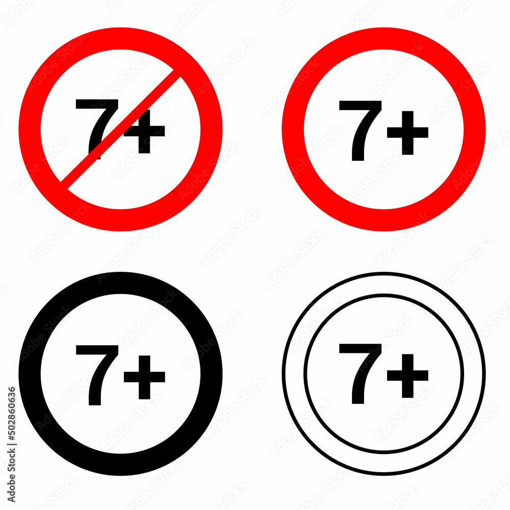 7 Seven plus round sign vector illustration isolated on white ...