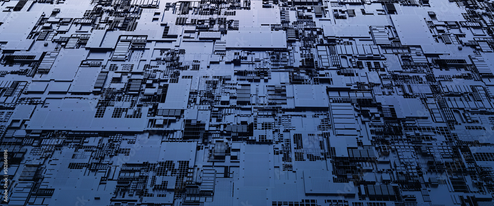 Massive surface of futuristic processor or IC circuit pattern. or ...