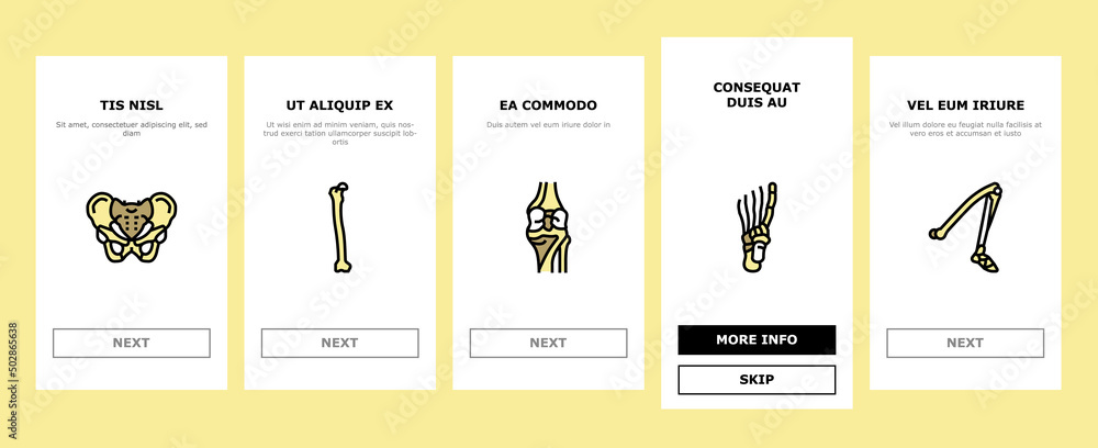 Bone Human Skeleton Structure Onboarding Mobile App Page Screen Vector ...