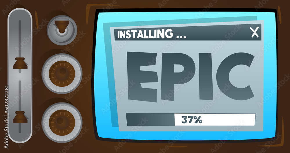 Cartoon Computer With the word Epic. Message of a screen displaying an ...