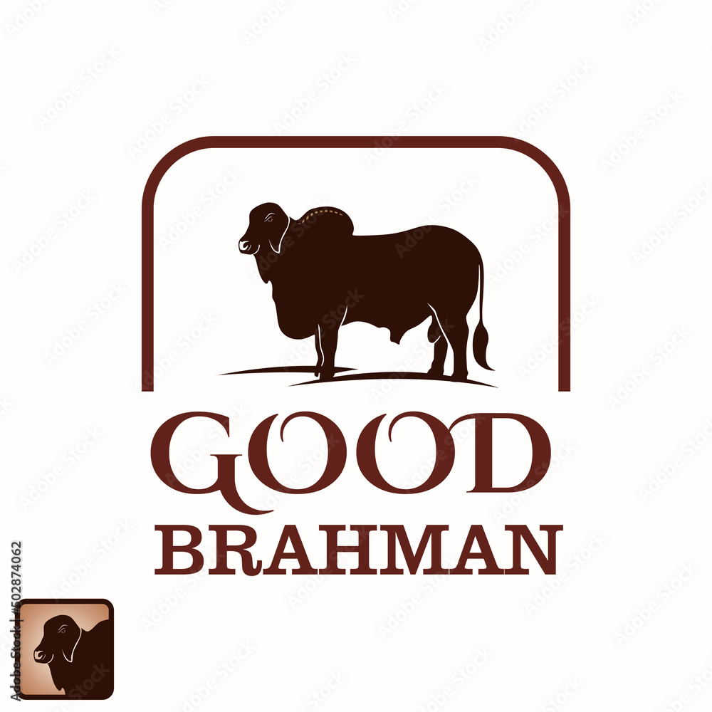 bull logo, great silhouette of big brahman bull standing vector ...
