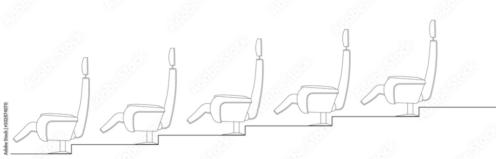 Side elevation of an auditorium or cinema seats installed on the ...