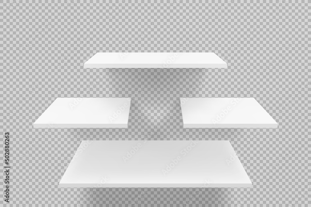 Four white empty book shelves on transparent background. Bookshelves ...