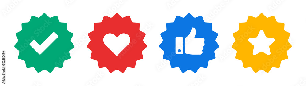 Check mark, favorite, like and star badge icon set template design ...