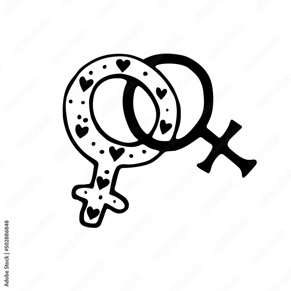 Vector two crossed symbols of venus. Female gender symbols in doodle ...