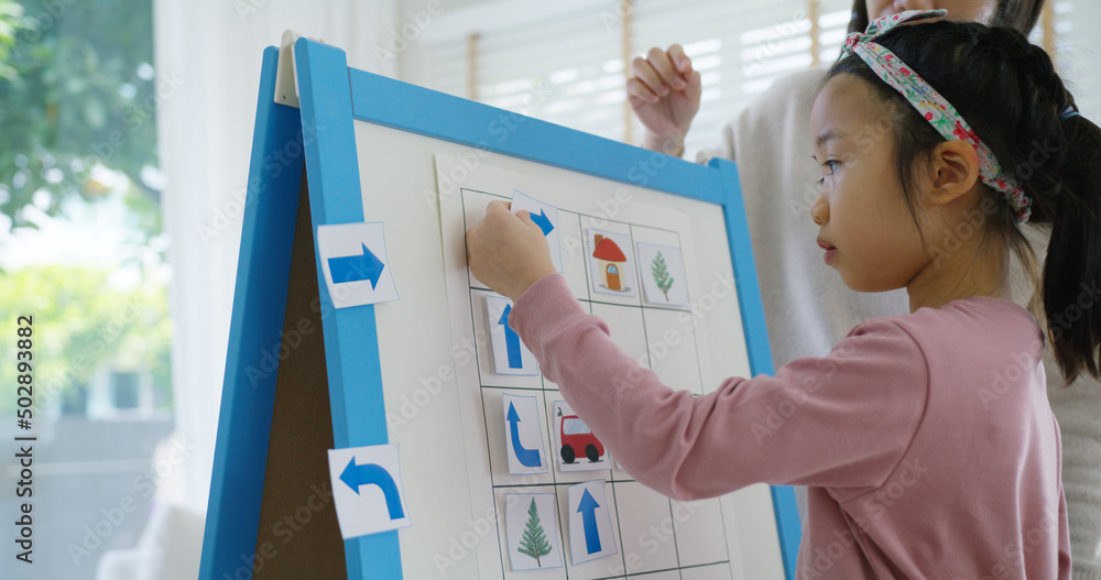 Little cute girl happy play and learn offline class computer language ...