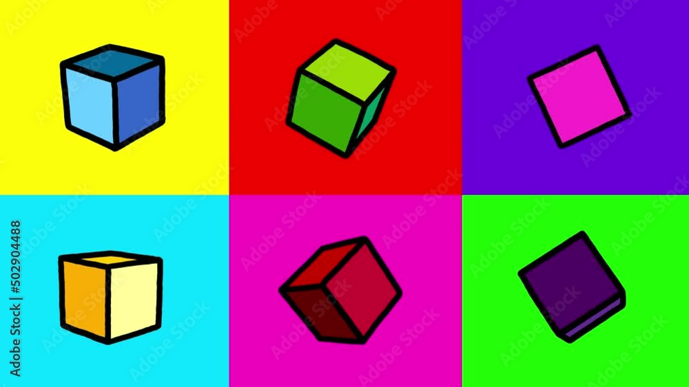 Vidéo Stock Six cubes cartoon 3d different color with linear doodle ...