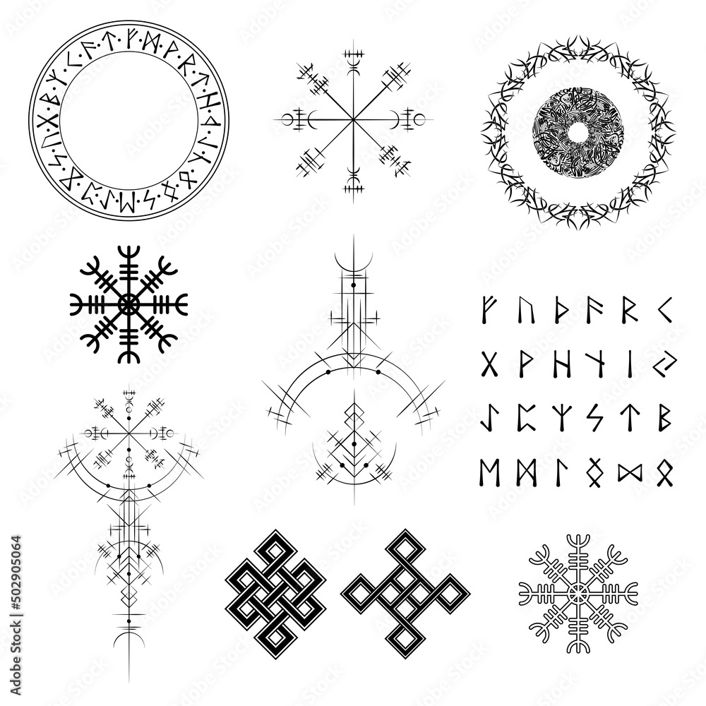 Scandinavian viking symbols set Stock Vector | Adobe Stock
