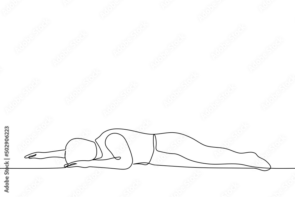 man lies prone on the floor - one line drawing vector. the concept of ...