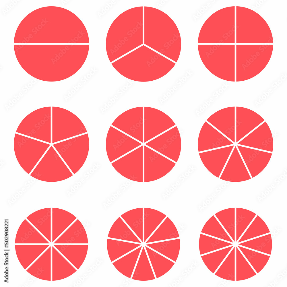 red fraction circle chart in mathematics vector illustration isolated ...