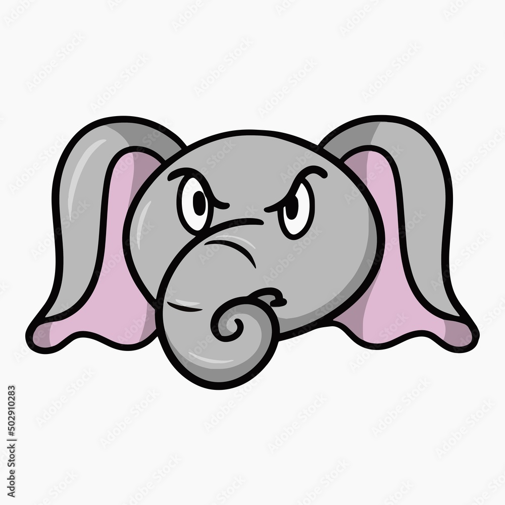 Angry little elephant, cartoon elephant emotions, vector illustration ...