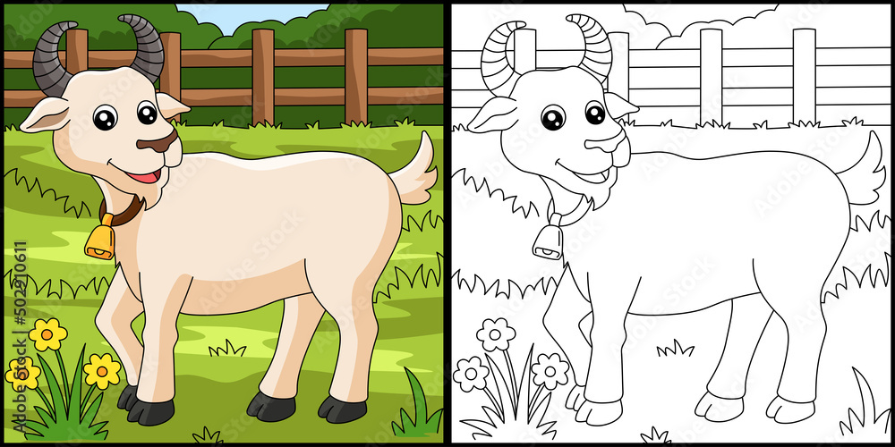 Goat Coloring Page Colored Illustration Stock Vector | Adobe Stock