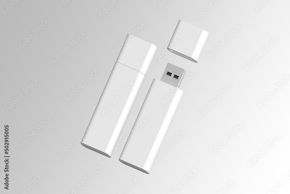 Blank white usb disk design mockup, 3d rendering, open and closed ...