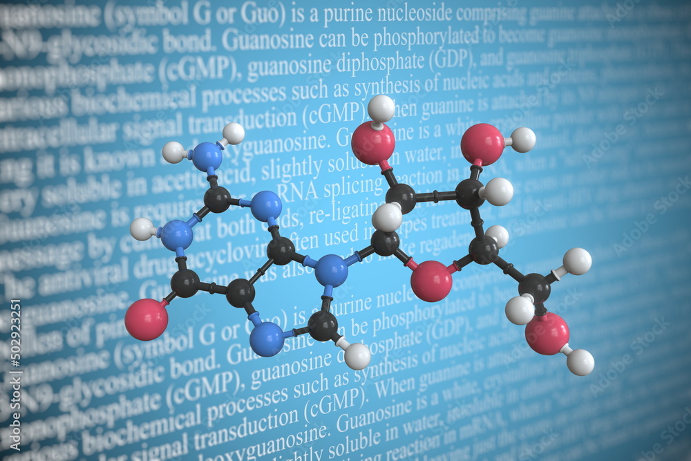 Molecular model of guanosine, 3D rendering Stock Illustration | Adobe Stock