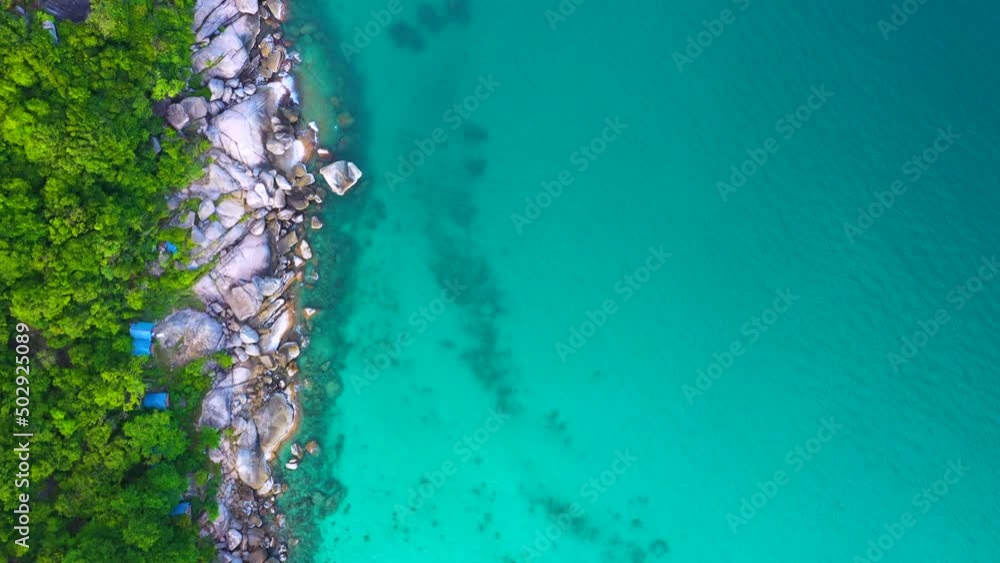 Birds Eye View Shot of Haad Rin Beach Rocky Tropical Beach Koh Phangan ...