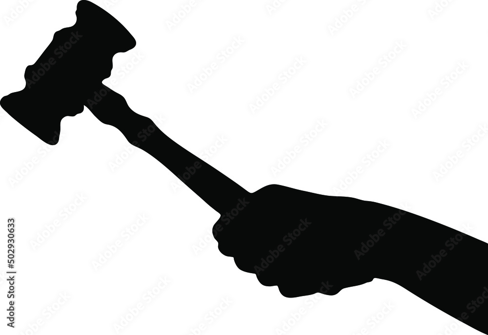 hand hold judge gavel hammer vector silhouette, isolated on white ...