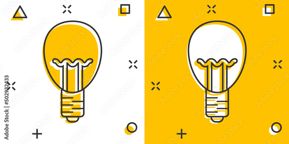 Light bulb icon in comic style. Lightbulb cartoon vector illustration ...