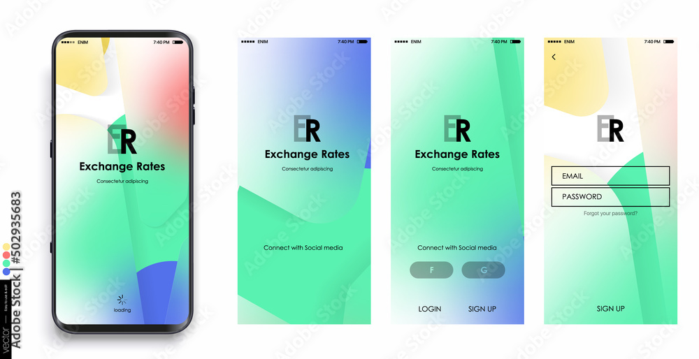 Design of a Mobile Application and Site, UI. Set of GUI Screens with ...