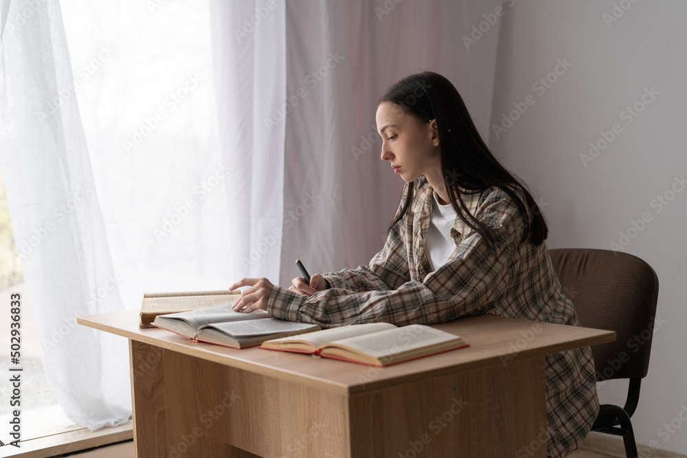 education and college concept, young asian student writing homework ...