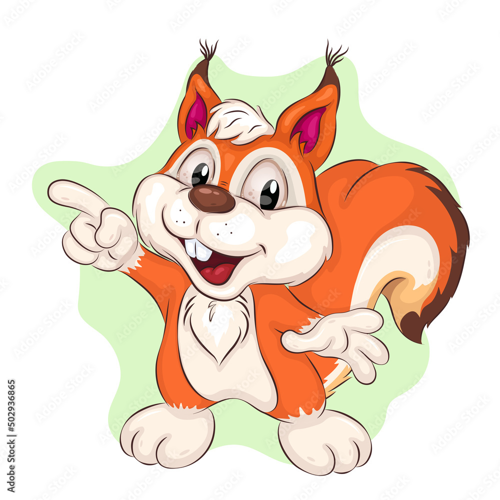 Cute Cartoon Squirrel. Cute cartoon squirrel pointing with index finger ...